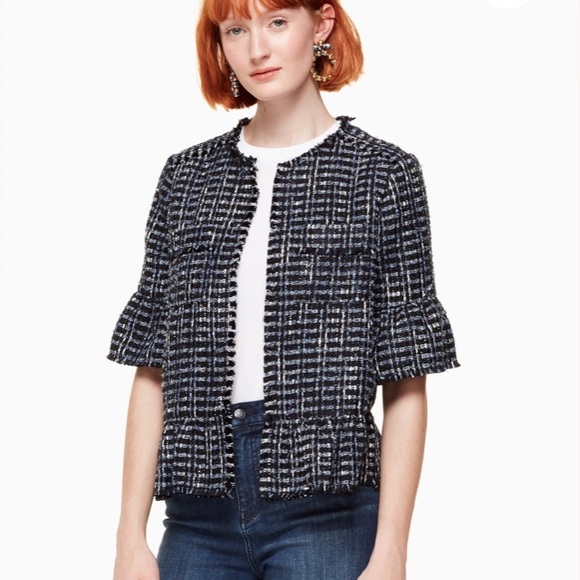 kate spade | Jackets & Coats | Kate Spade Flounce Sleeve Tweed Jacket ...